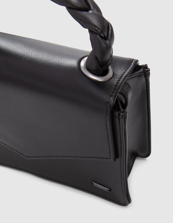 Girls’ black mini handbag with woven handle