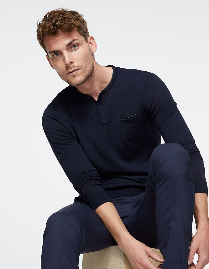Men’s dark blue button-neck sweater