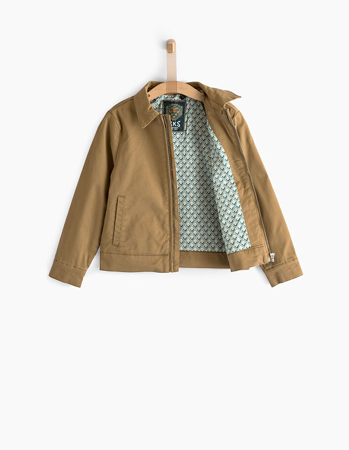 Boys’ dark camel jacket, removable hood