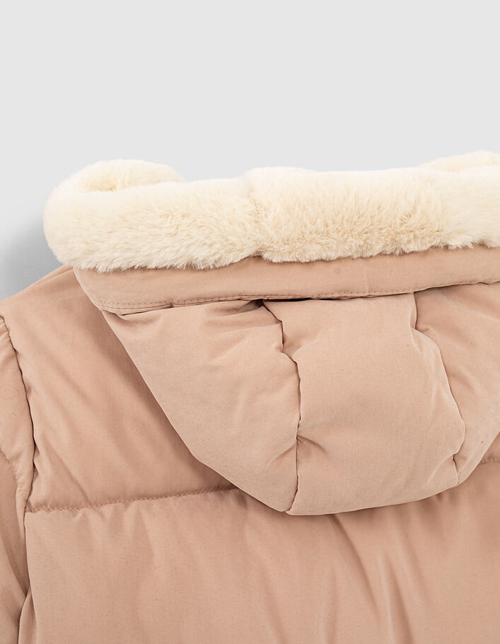 Girls’ powder pink hooded long padded jacket