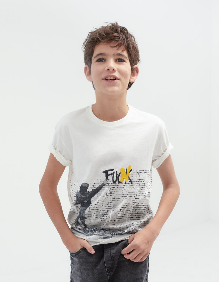 Boys’ white graffiti artist image T-shirt