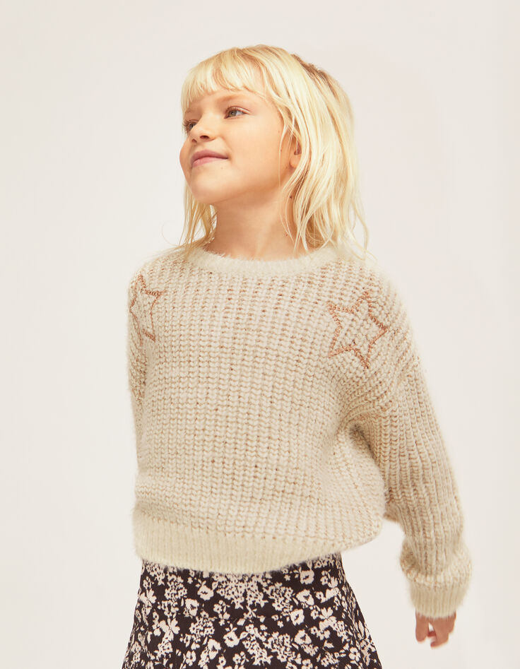 Girls’ ecru star lurex knit sweater IKKS