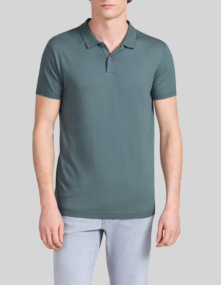 Men’s bluish green cotton modal blend polo shirt IKKS