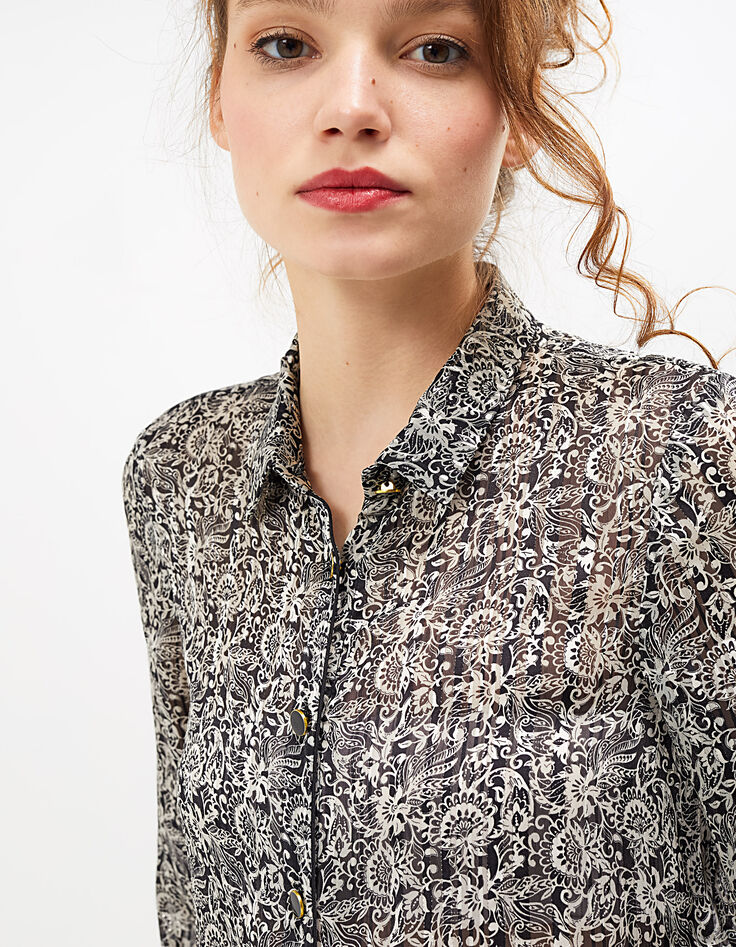 Schwarze, fließende Bluse mit Paisleyprint I.Code