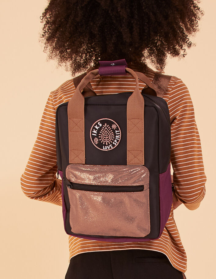 Girls' copper, plum and black backpack