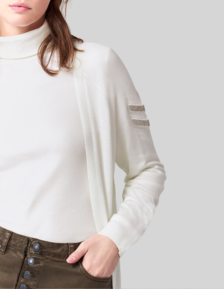 Women’s ecru mid-length cardigan, embroidered chevrons IKKS