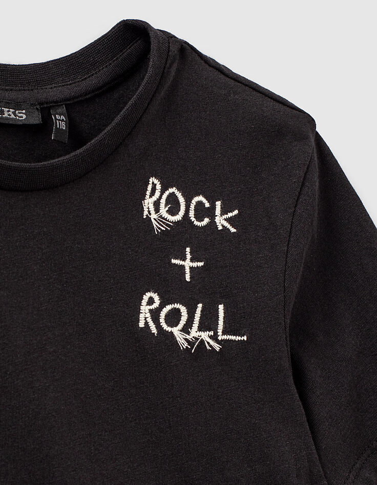 T-shirt noir bio à broderies rock garçon IKKS