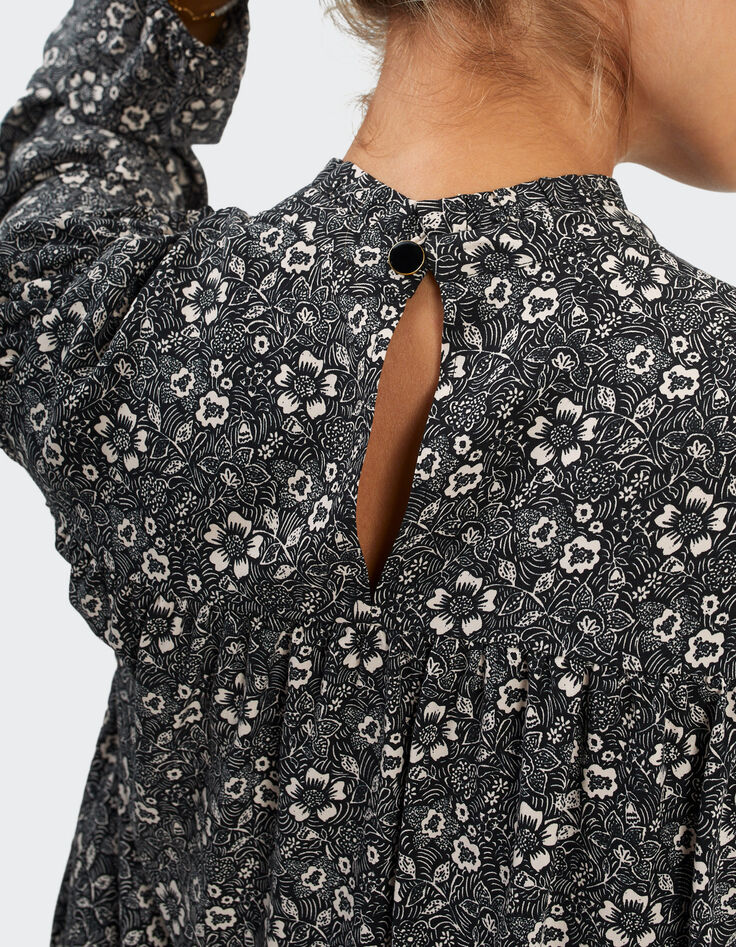 Blouse noire à imprimé fleurs graphiques I.Code