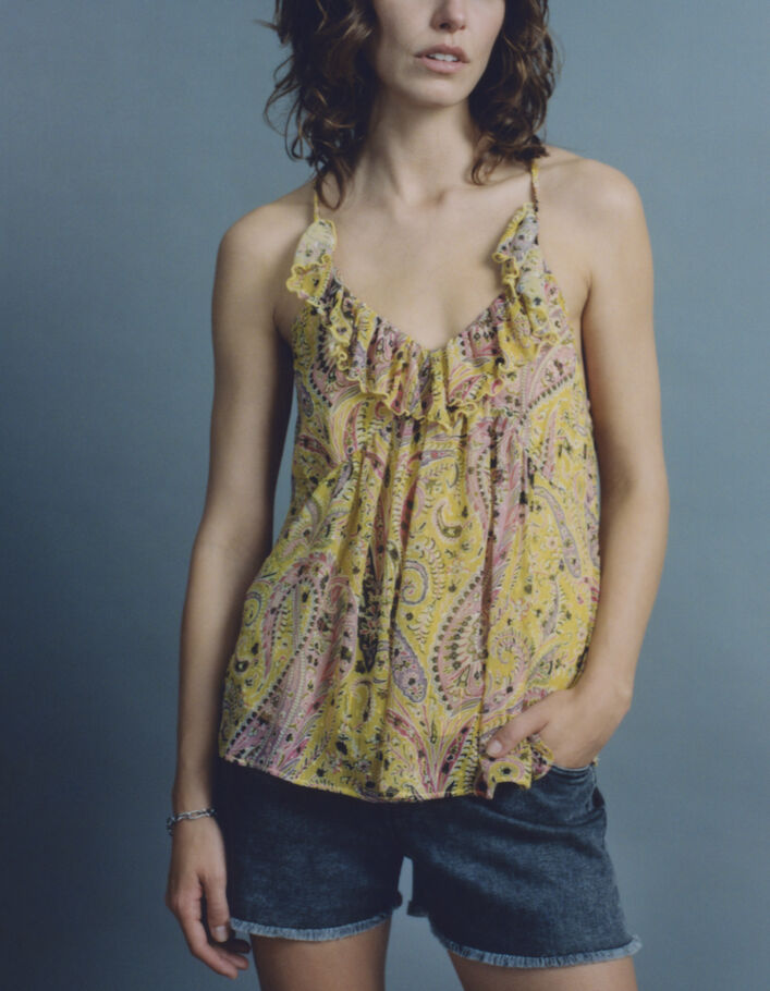 Women’s yellow paisley summer print top