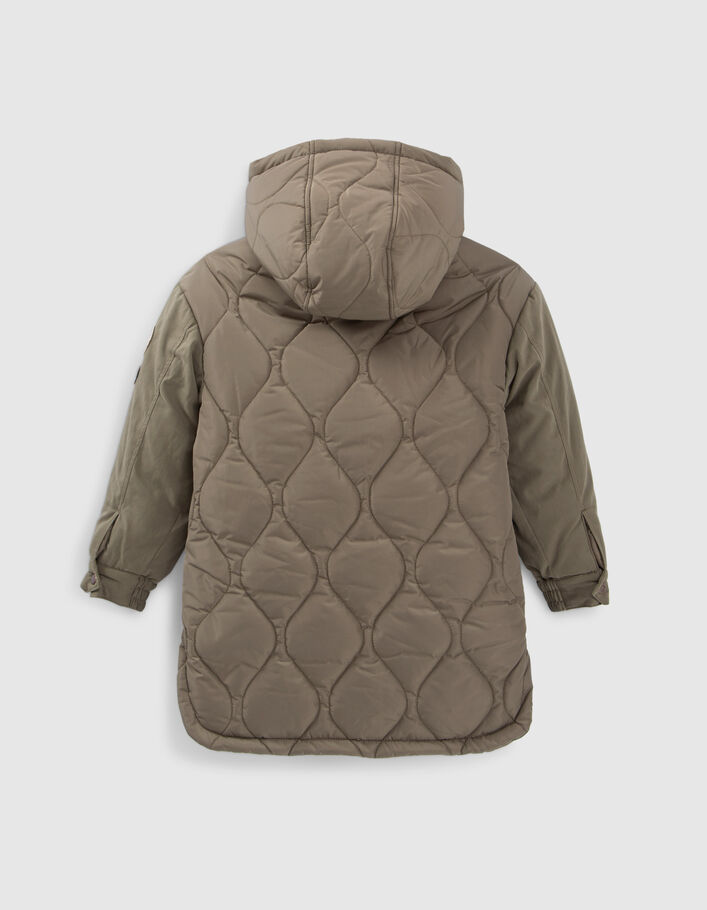 Girls’ khaki quilted back fur-lined parka