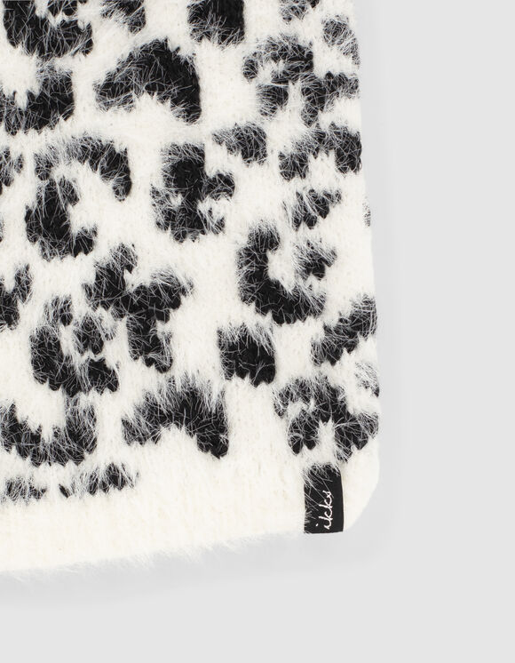 Snood écru tricot motif léopard fourré fille