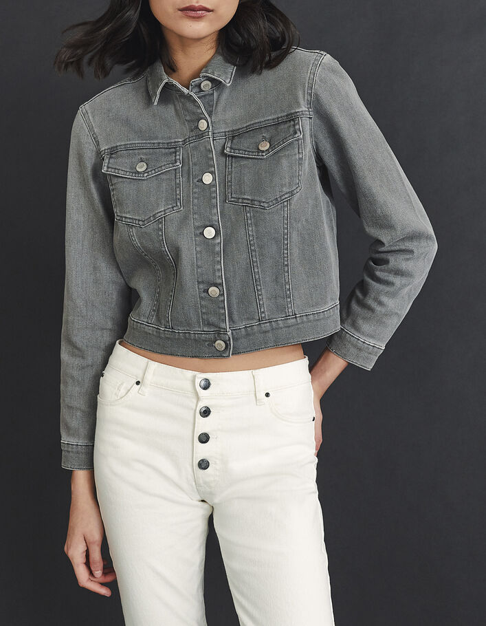 Women’s grey denim jacket embroidered on back IKKS