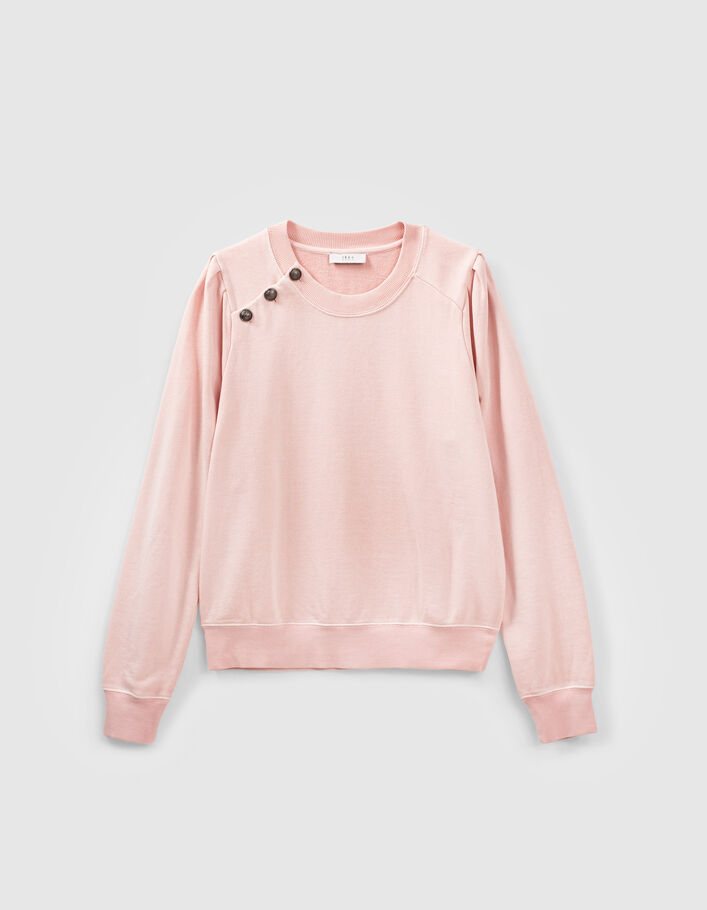 Women’s powder pink sweatshirt with buttoned shoulder