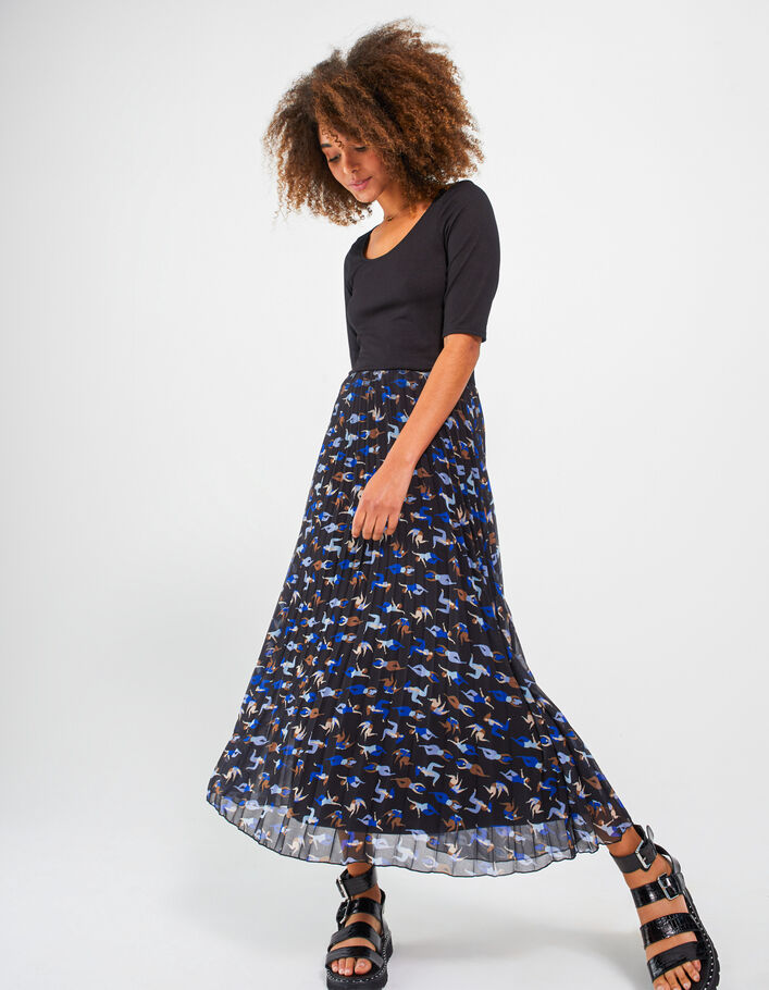 Robe longue noire plissée imprimé women I.Code