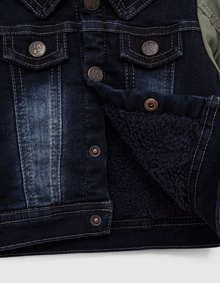 Baby boys’ rinse wash hooded denim jacket + nylon sleeves