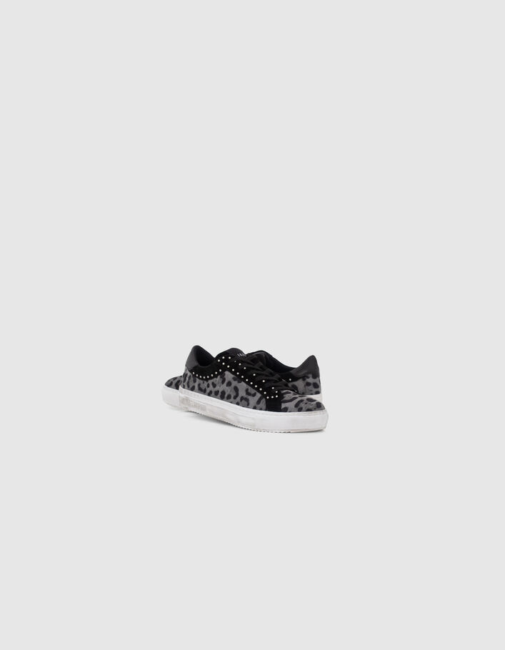 Women’s black leopard motif suede studded trainers