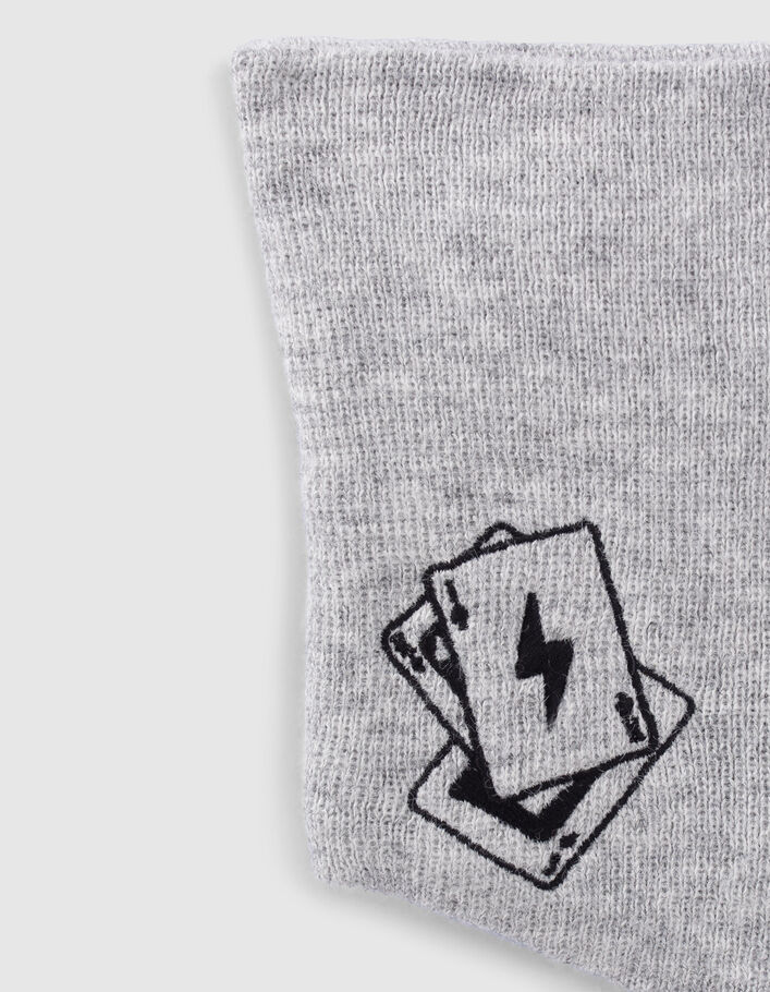 Baby boys’ grey playing card embroidered knit snood