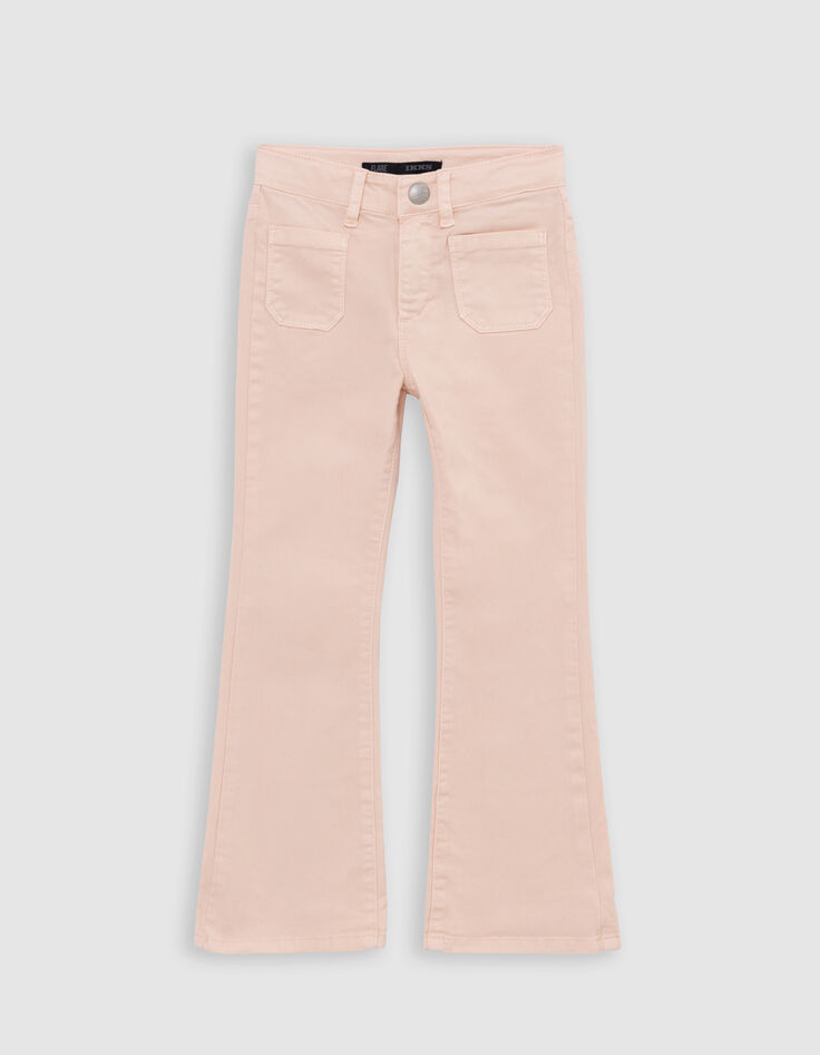Girls' powder pink waterless flared jeans patch pockets