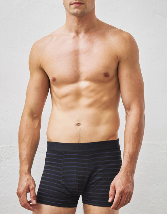 Men’s navy and black striped boxers