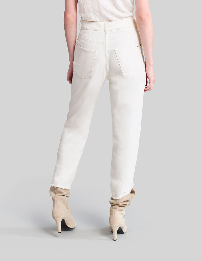 Damen-Boyfriend-Jeans in Offwhite mit Fransen