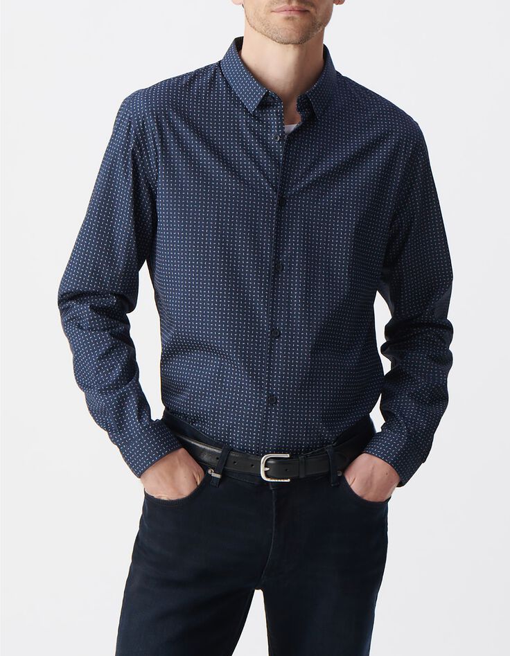 Men's navy REGULAR shirt with graphic print IKKS