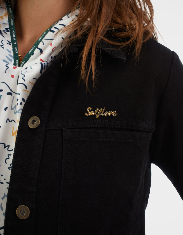 Veste en jean noire pin's doré I.Code