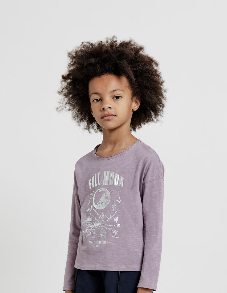 Girl's lilac organic cotton visual moon t-shirt IKKS