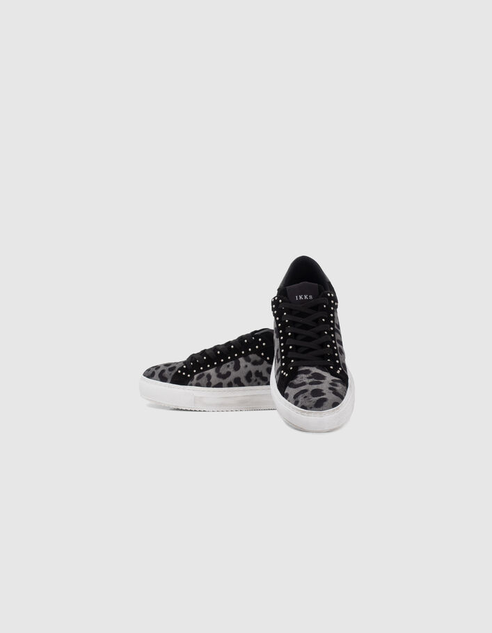 Women’s black leopard motif suede studded trainers