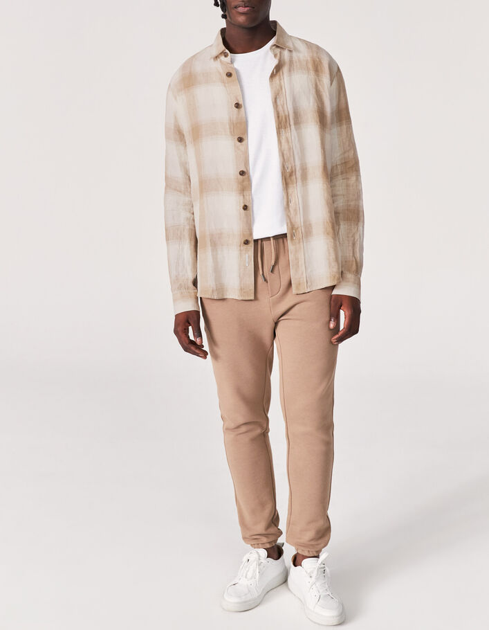 Chemise REGULAR marron clair en lin à carreaux Homme