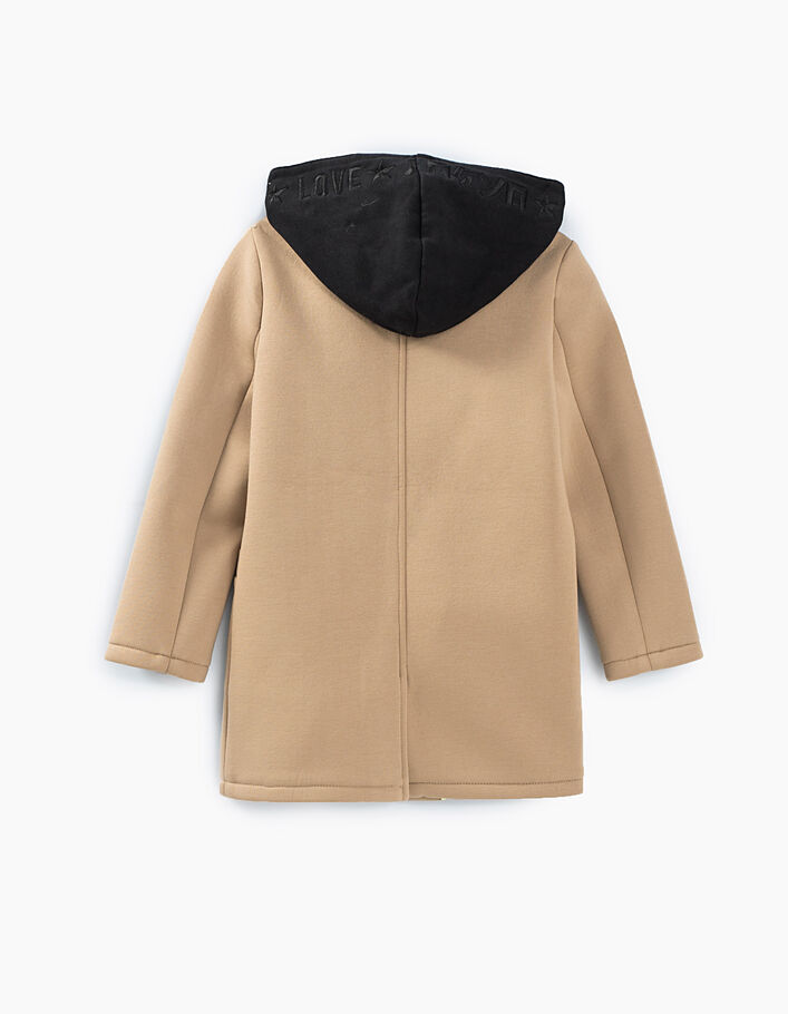 Girls’ light beige coat with black hood