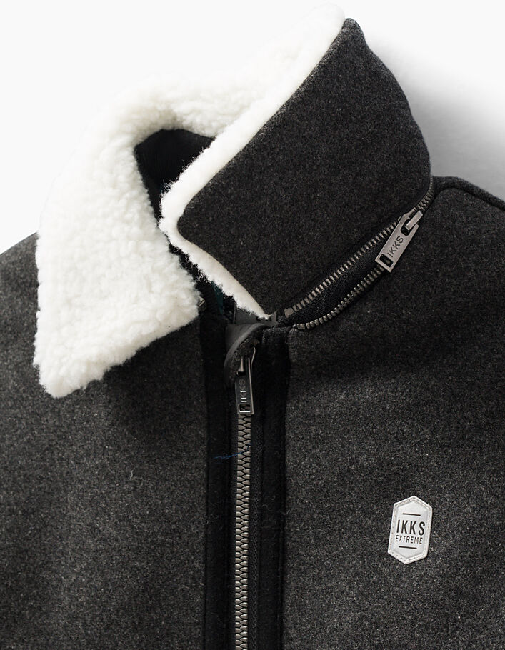Boys’ anthracite grey marl Sherpa collar jacket