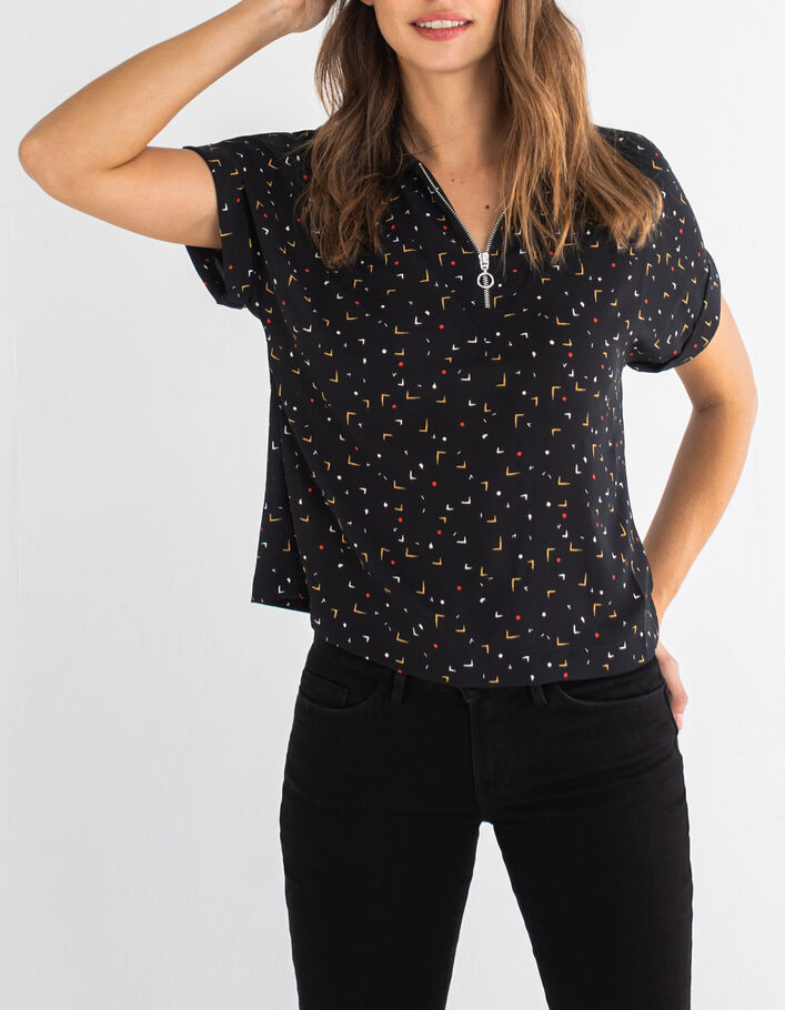 I.Code black arty minimalist print top