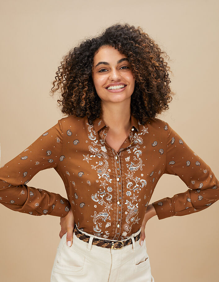 I.Code caramel shirt with paisley tie print