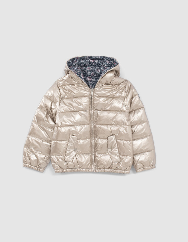 Girls’ navy flower/silver reversible padded jacket IKKS