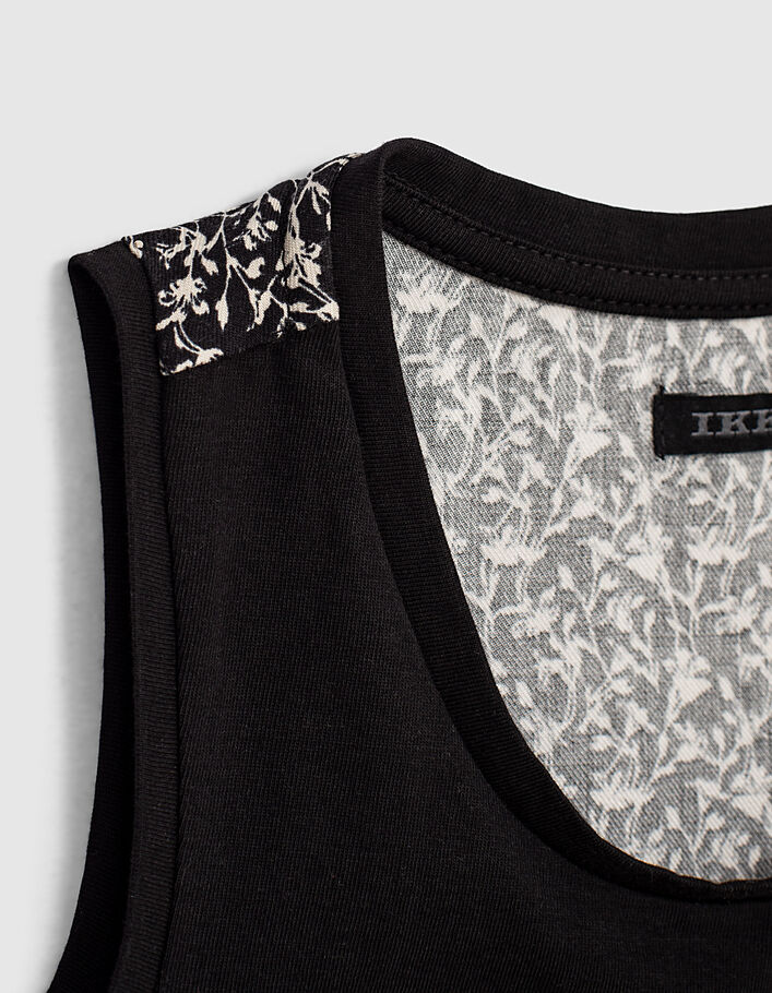 Girls’ black organic mixed fabric lily print vest top