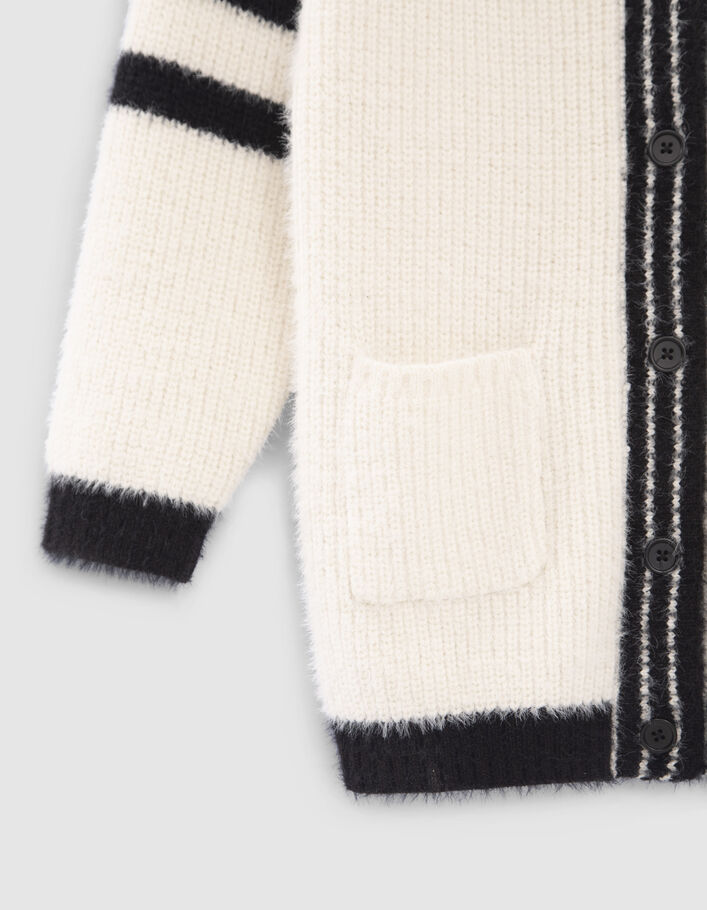 Girls’ ecru College-style furry knit long cardigan