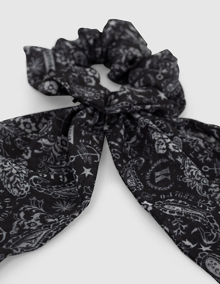 Girls' dark navy tattoo print scrunchie