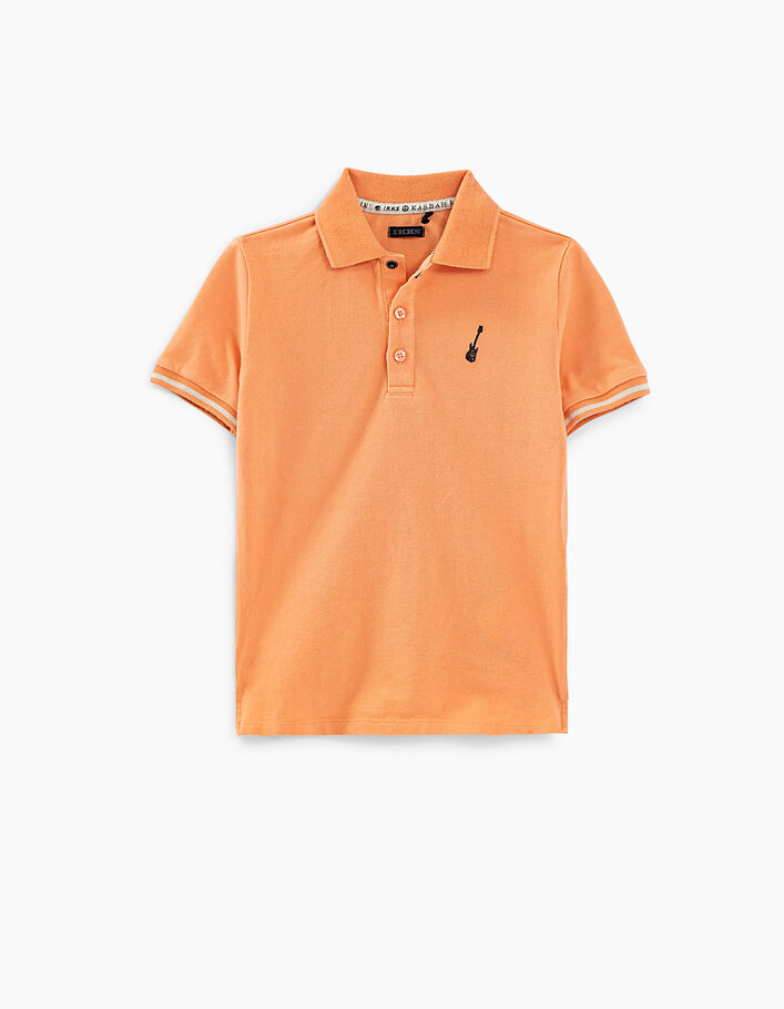 Boys’ faded orange polo shirt with printed back