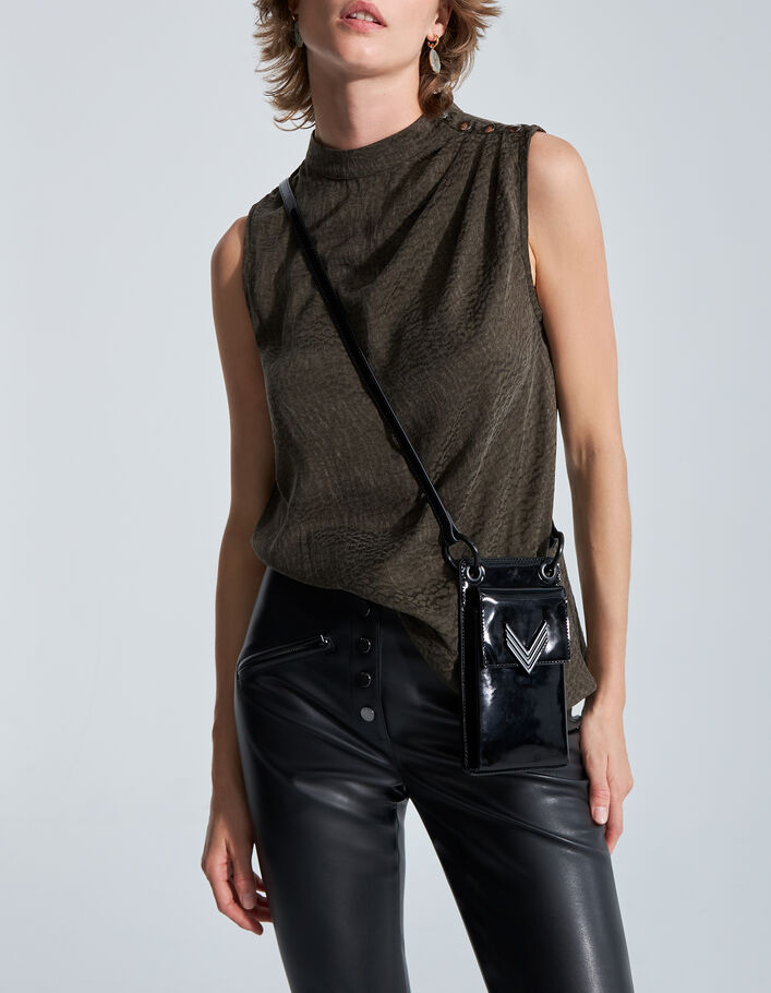 Het telefoontasje 111 in zwart lakleer Dames