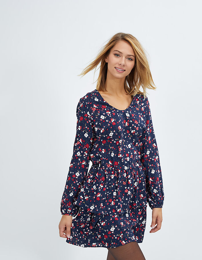I.Code navy blue Floral Preppy print dress