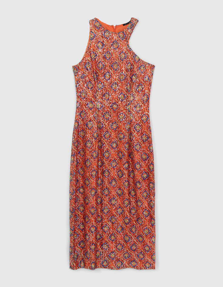 Robe midi melon imprimé arabesque brodée sequins Femme IKKS