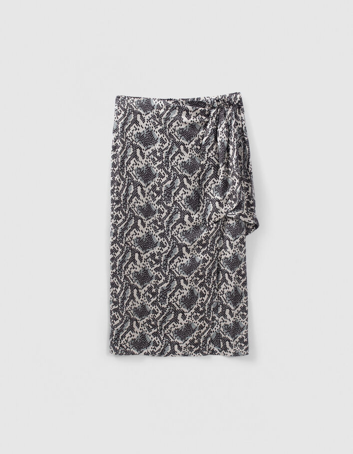 Women’s off-white satin skirt with graphic python print