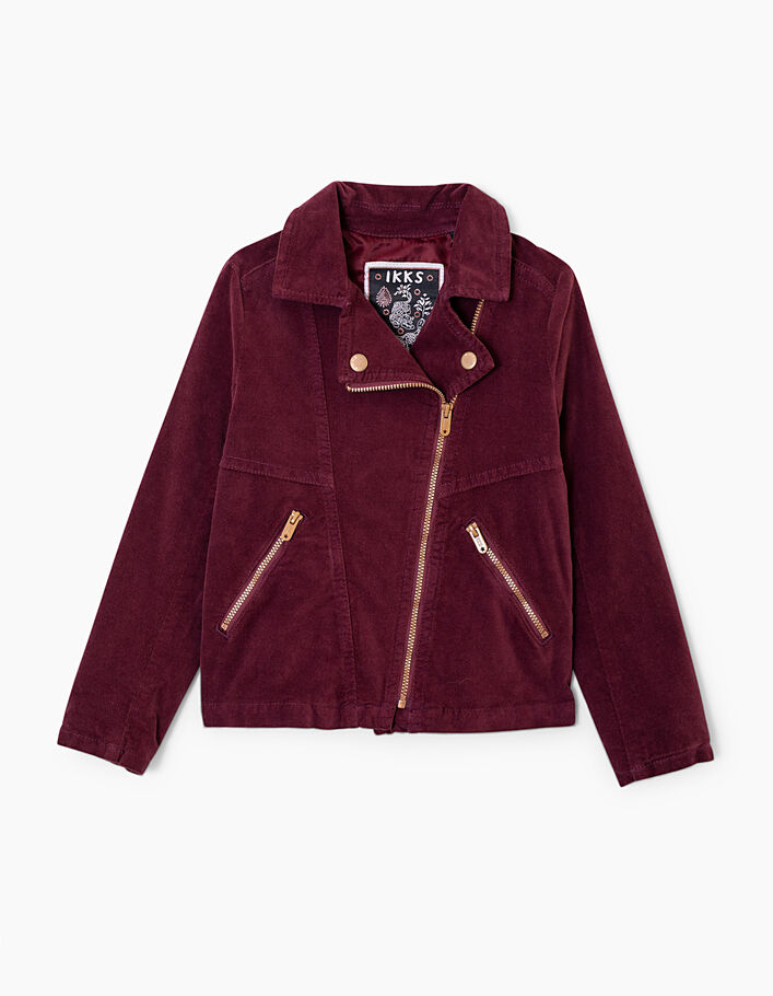 Veste prune en velours lisse esprit motard fille