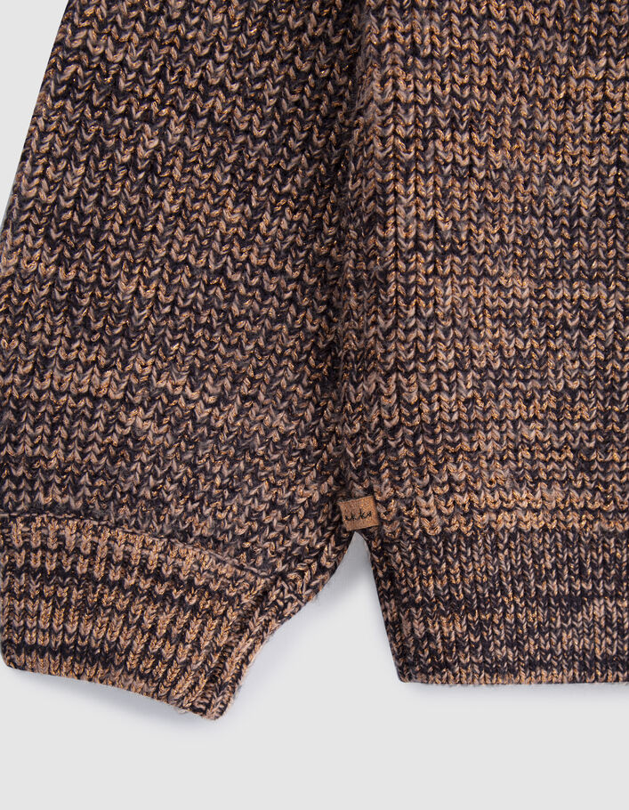 Girls’ pink copper lurex knit zip-neck sweater