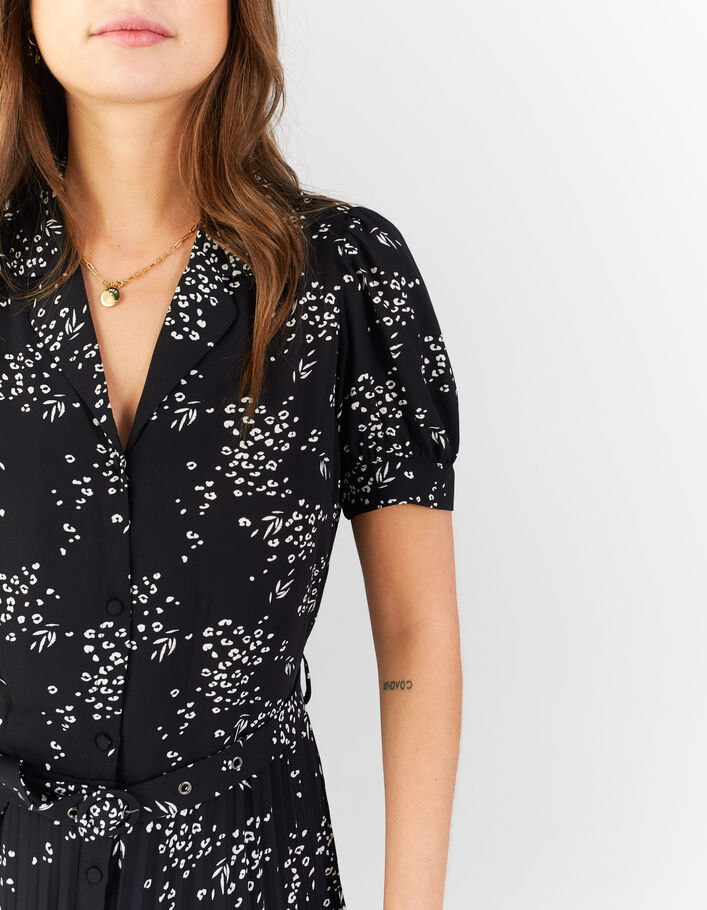 Robe longue noire à imprimé léopard floral I.Code
