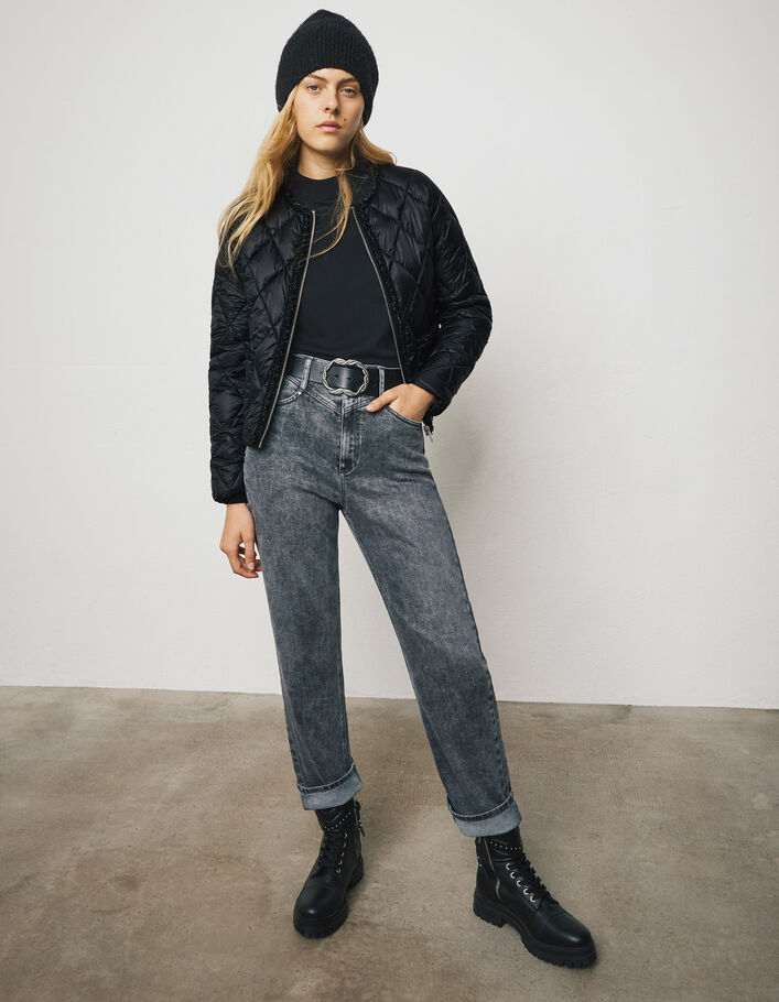 Women’s black quilted light padded jacket with braid