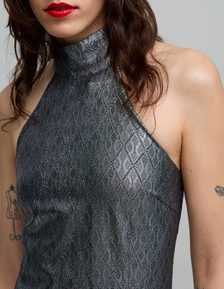 Women's silver long dress with American neckline IKKS
