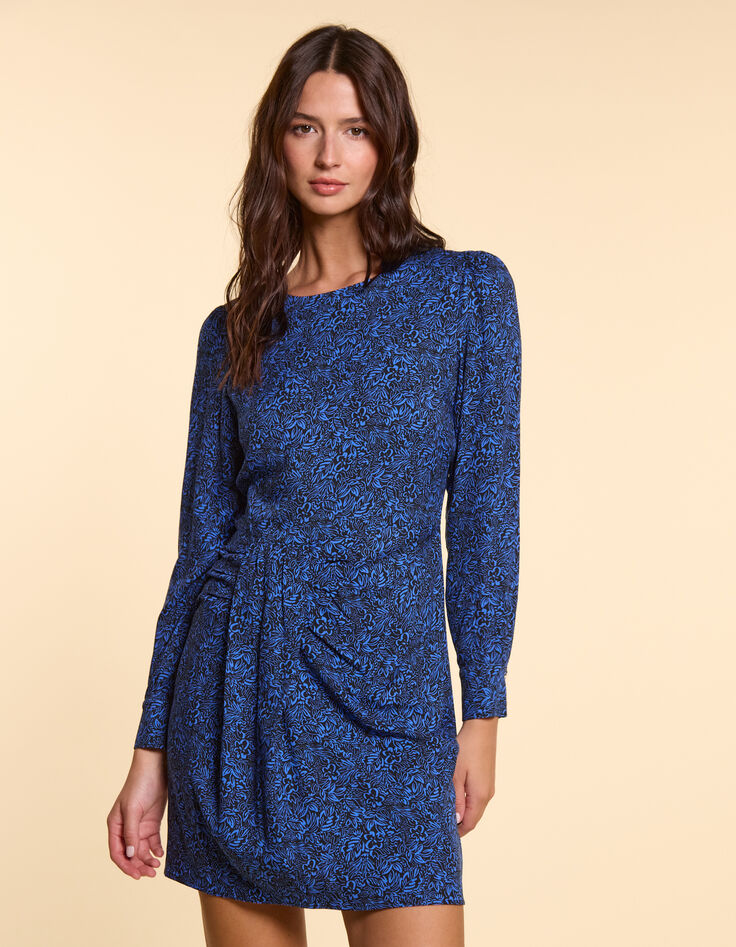 Schwarzes Kleid mit grafischem Blumendruck I.Code