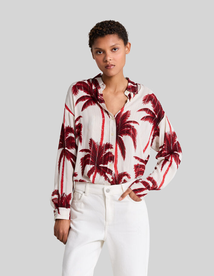 Camisa color crudo estampado palmeras mujer