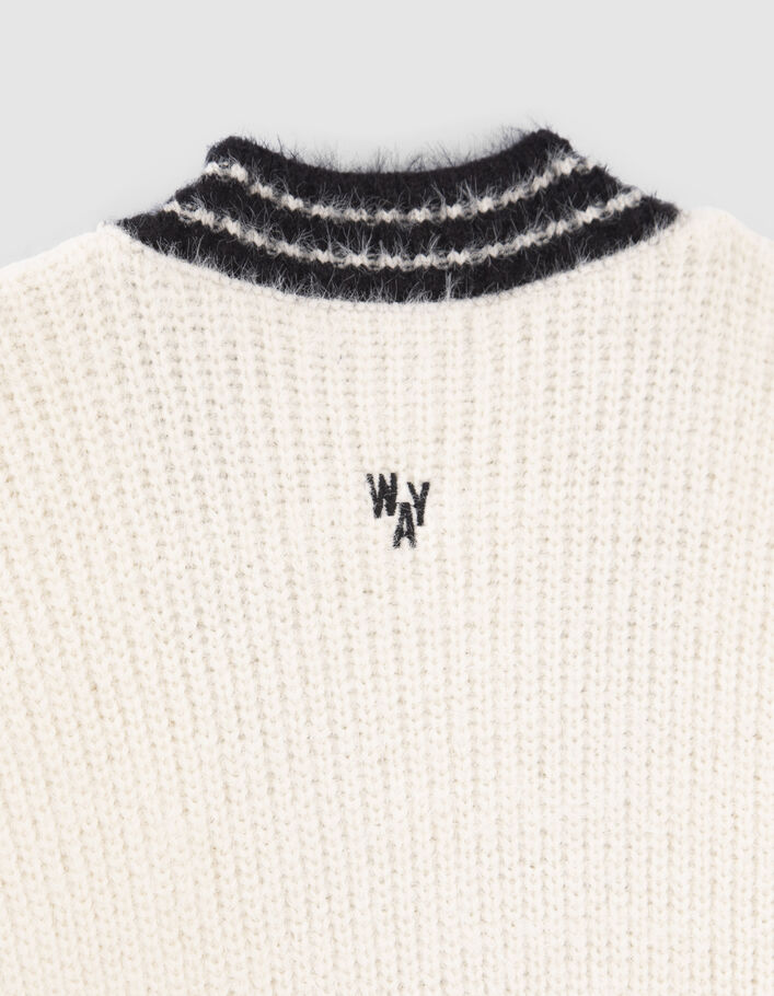 Girls’ ecru College-style furry knit long cardigan